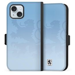 DeinDesign iPhone 15 Handy Klapph&uuml;lle Handyh&uuml;lle aus Kunst Leder schwarz Flip Case Official Licensed Product Logo Tsv 1860 M&uuml;nchen Sideflip mit Lasche