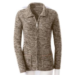 WITT Damen Strickjacke mit Umlegekragen, taupe-meliert, Gr&ouml;&szlig;e 36