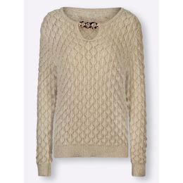 WITT Damen Ajourpullover mit Ketten-Applikation, sand, Gr&ouml;&szlig;e 40