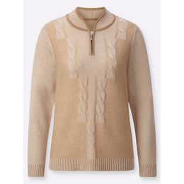 WITT Damen Boucl&eacute;-Pullover mit Zopfmuster, elfenbein-meliert, Gr&ouml;&szlig;e 48