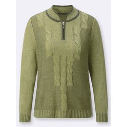 WITT Damen Boucl&eacute;-Pullover mit Zopfmuster, lindgr&uuml;n-meliert, Gr&ouml;&szlig;e 50