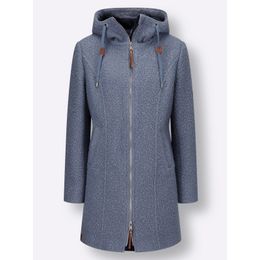 WITT Damen Boucl&eacute;jacke mit Lederimitat-Details, taubenblau, Gr&ouml;&szlig;e 40