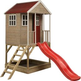 Kinderspielhaus, Stelzenhaus 'Frosch' mit Verande und Rutsche holz - WENDI TOYS