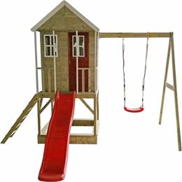 Kinderspielhaus, Stelzenhaus 'Alpaka' mit Verander, Schaukel und Rutsche holz - WENDI TOYS