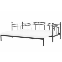 Beliani - Metallbett Schwarz 80 x 200 cm Ausziehbar Mit Lattenrost Metall Verzierungen Ausziehfunktion Romantisch Klassisch