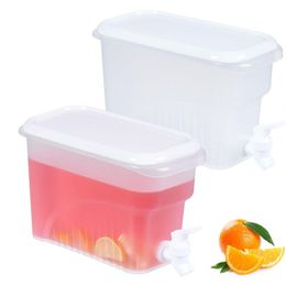 Getränkespender Kühlschrank, 2er Set, 3 l, Wasserspender mit Zapfhahn & Deckel, Kunststoff, transparent/weiß - Relaxdays