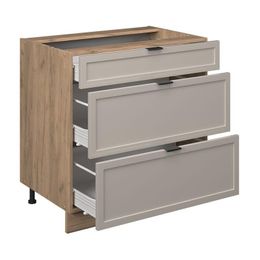 Küchenunterschrank Fame-Line, GrauBeige, 80 cm mit 3 Schubladen, ohne Arbeitsplatte VICCO