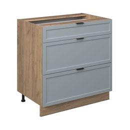 Küchenunterschrank Fame-Line, Hellblau-grau, 80 cm mit 3 Schubladen, ap Eiche VICCO