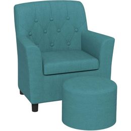 AIYAPLAY Kindersessel Kindersofa mit Fußhocker Kindercouch 1,5-3 Jahre Kindermöbel Kinderzimmer Leinentoptik Eukalyptusholz Blau 45 x 43 x 50,5 cm