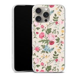 DeinDesign iPhone 16 Pro Max Handy Silikon H&uuml;lle Case wei&szlig; Handyh&uuml;lle Ornament Vintage Flowers Silikon Case