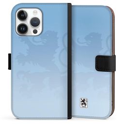 DeinDesign iPhone 14 Pro Max Handy Klapph&uuml;lle Handyh&uuml;lle aus Kunst Leder schwarz Flip Case Official Licensed Product Logo Tsv 1860 M&uuml;nchen Sideflip mit Lasche