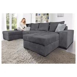 Wohnlandschaft Collection AB "Josy U-Form", grau (anthrazit), B:313cm H:84cm T:161cm, 100% Polyester, Sofas, mit Schlaffunktion, Bettkasten und Zierkissen, mit 2 Recamieren, Topseller