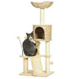 PawHut Katzen Kratzbaum 116 cm Katzenbaum mit Katzenhöhle, Katzenbett, Beige