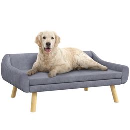 PawHut Hundesofa Katzensofa mit Rückenlehne, Hundecouch mit Holzbeine, Kissen