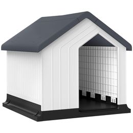 PawHut Hundehütte Outdoor Hundehaus mit Asphaltdach, Fenster, Grau