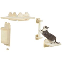 PawHut Katzen Kletterwand Set, 4-teilig Katzenmöbel mit Sitzplattform, Spielball