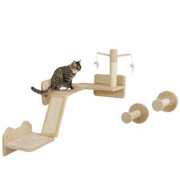 PawHut Katzen Kletterwand Set, 3-teilig Katzenmöbel mit Kratzbrett, Spielball