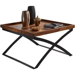 KADIMA DESIGN Quadratischer Couchtisch im Industrial-Stil, Sheesham & Eisen, 63x39x63 cm.