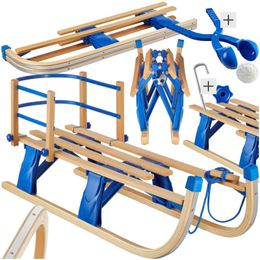 TecTake® Holzschlitten, klappbar, mit Rückenlehne, solide Stahlkufen, 38 x 109,5 x 45 cm, Belastbarkeit 60 kg