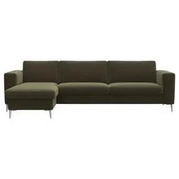 Ecksofa FLEXLUX "Fiore, super Sitzkomfort durch Kaltschaum im Sitz, L-Form", grün (moss grün), B:262cm H:85cm T:92cm, 100% Polyester, Sofas, breite Armlehnen, Kaltschaum, Füße Alu