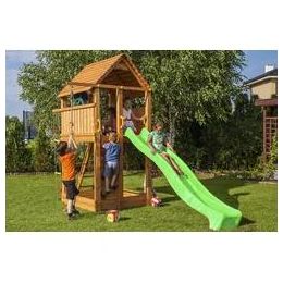 Spielturm Fungoo "FORTRESS", braun, Spieltürme, KinderB:460cm H:310cm T:200cm, FSC-zertifizierter Massivholz, Metall, Polyethylen, mit Schaukel & Rutsche, B:460cm H:310cm T:200cm