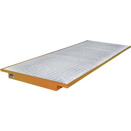 eurokraft pro Regal-Einhängewanne, mit verzinktem Gitterrost, LxB 3550 x 1250 mm, orange lackiert