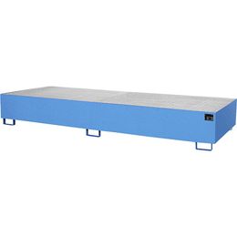eurokraft pro Regal-Bodenwanne, 1000 l Auffangvolumen, LxBxH 3550 x 1300 x 355 mm, mit Gitterrost, lichtblau