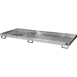 eurokraft pro Regal-Bodenwanne, 240 l Auffangvolumen, LxBxH 3250 x 1300 x 195 mm, ohne Gitterrost, feuerverzinkt