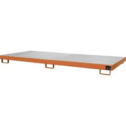 eurokraft pro Regal-Bodenwanne, 240 l Auffangvolumen, LxBxH 3250 x 1300 x 195 mm, mit Gitterrost, gelborange
