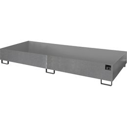 eurokraft pro Regal-Bodenwanne, 540 l Auffangvolumen, LxBxH 3250 x 1300 x 265 mm, ohne Gitterrost, feuerverzinkt