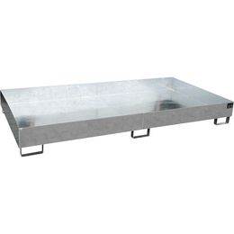 eurokraft pro Regal-Bodenwanne, 540 l Auffangvolumen, LxBxH 2650 x 1300 x 300 mm, ohne Gitterrost, feuerverzinkt
