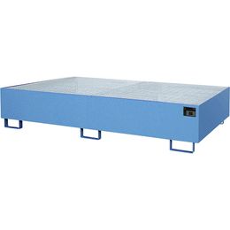 eurokraft pro Regal-Bodenwanne, 540 l Auffangvolumen, LxBxH 2650 x 1300 x 300 mm, mit Gitterrost, lichtblau