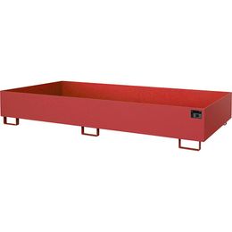 eurokraft pro Regal-Bodenwanne, 540 l Auffangvolumen, LxBxH 2650 x 1300 x 300 mm, ohne Gitterrost, feuerrot