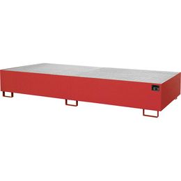eurokraft pro Regal-Bodenwanne, 1000 l Auffangvolumen, LxBxH 3250 x 1300 x 380 mm, mit Gitterrost, feuerrot