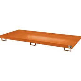 eurokraft pro Regal-Bodenwanne, 240 l Auffangvolumen, LxBxH 3250 x 1300 x 195 mm, ohne Gitterrost, gelborange