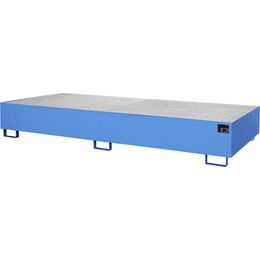 eurokraft pro Regal-Bodenwanne, 540 l Auffangvolumen, LxBxH 3250 x 1300 x 265 mm, mit Gitterrost, lichtblau