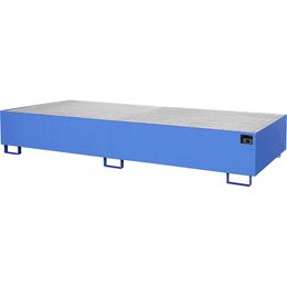 eurokraft pro Regal-Bodenwanne, 1000 l Auffangvolumen, LxBxH 3250 x 1300 x 380 mm, mit Gitterrost, lichtblau