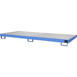 eurokraft pro Regal-Bodenwanne, 240 l Auffangvolumen, LxBxH 3250 x 1300 x 195 mm, mit Gitterrost, lichtblau
