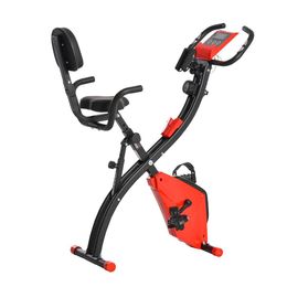 HOMCOM Heimtrainer X-Bike Fahrradtrainer LCD-Display klappbar Rot