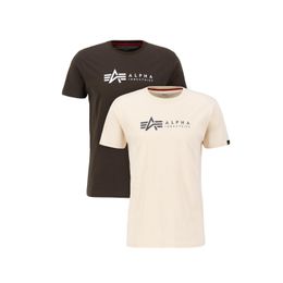 T-Shirt Alpha Industries "Alpha Industries Men - T-Shirts Alpha Label T 2 Pack" Gr. L, grün (schwarz olive, jet stream weiß), Herren, Obermaterial: 90% Baumwolle, 10% Polyester, Shirts