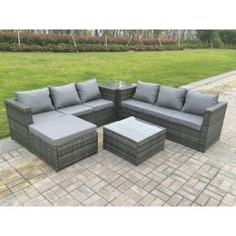 Rattan Gartesofa Set 7-sitzer Lounge Gartenmöbel Set Wetterfeste Polyrattan Sitzgruppe für Garten, Balkon,Terrasse Dunkelgrau Mischen - Fimous