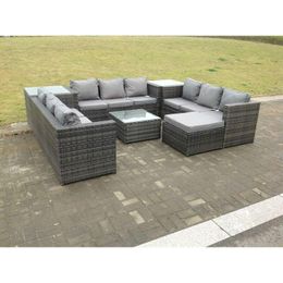 Rattan Gartenmöbel Set -10-Sitzer Lounge Sitzgruppe Set U-förmig Gartensofa Outdoor Balkonmöbel für Garten & Terrasse Grau Gemischt - Fimous