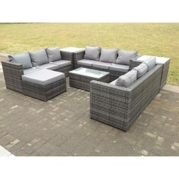 Fimous - Poly Rattan Gartenmöbel Set Balkonmöbel Set 10-sitzer Gartenlounge Sofa Set Sitzgruppe aus Gartensofa,Sessel,Hocker Dunkelgrau Gemischt