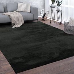 Waschbarer Teppich Wohnzimmer Kurzflor Einfarbiger Moderner Stil Weich Schwarz 200x280 cm - Paco Home