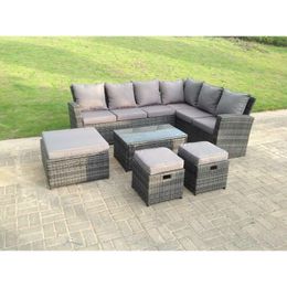 9-Sitzer-hoher Rücken-Rattan-Gartenmöbel-Set-Ecksofa mit länglichem Couchtisch und 3-Hocker - Fimous