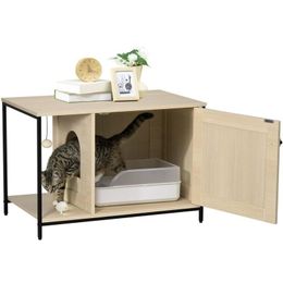 PawHut - Katzenschrank für Katzentoilette, Katzenhaus mit magnetischer Tür, Katzenklo, Katzenhöhle mit Spielball, Beistelltisch, erhöhtes Design,