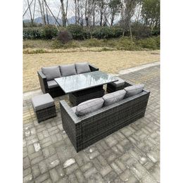 8-Sitzer Rattan Lounge Sofa Set Gartenmöbel Einstellbare Steigende Hebende Esstisch Fußhocker Dunkelgrau Gemischt - Fimous