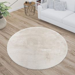 Teppich Wohnzimmer Kunstfell Shaggy Hochflor Waschbar In Waschmaschine Soft Uni Creme ø 160 cm Rund - Paco Home