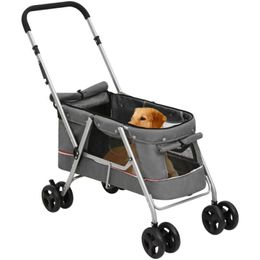 Hundewagen Faltbar Grau 100x49x96 cm Leinenstoff - Gbly