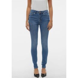 Véro Moda Skinny-fit-Jeans VERO MODA "VMFLASH MR SKINNY JEANS LI347 NOOS" Gr. XS (34), Länge 30, blau (medium blau denim), Damen, Denim/Jeans, Obermaterial: 89% Baumwolle, 9% Elastomultiester, 2% Elasthan, unifarben, Jeans